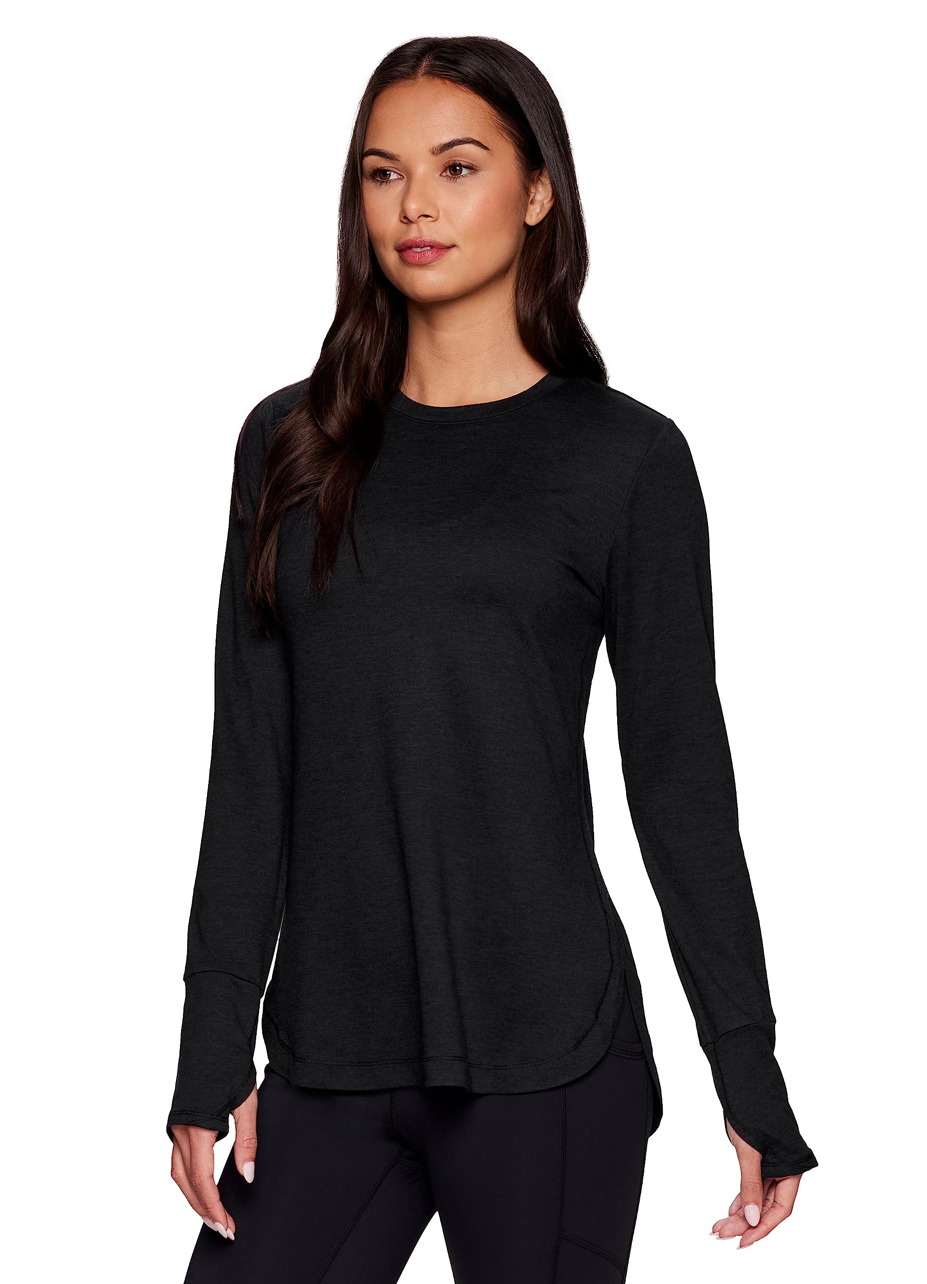 RBX Active Women's Yoga Tunic Super Soft Long Sleeve Crewneck Tee F22 Black Heather XL