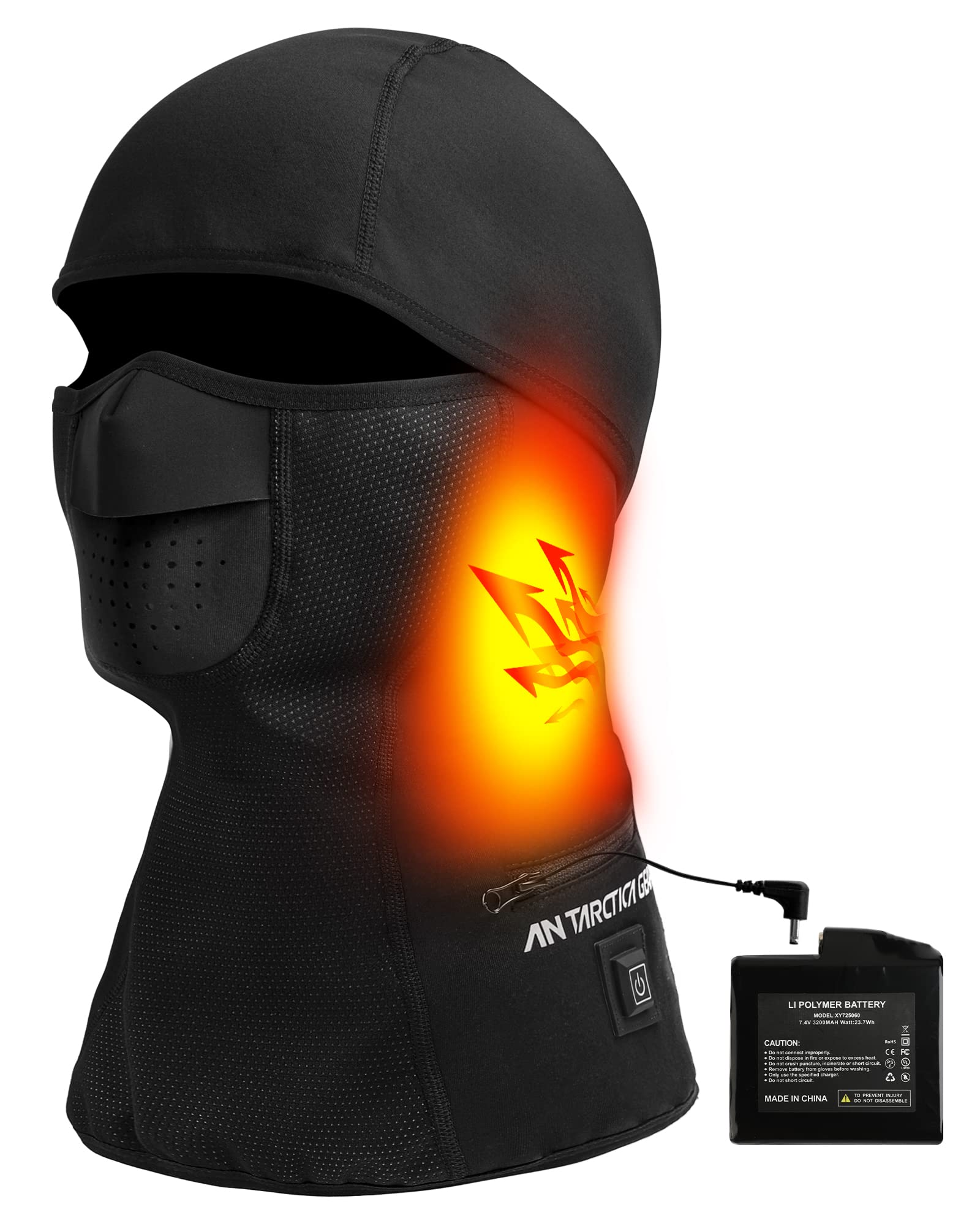 ANTARCTICA GEAR Heated Balaclava Face Ski Mask Windproof Warm Heating Hat for Motorcycle Riding Women Men Black