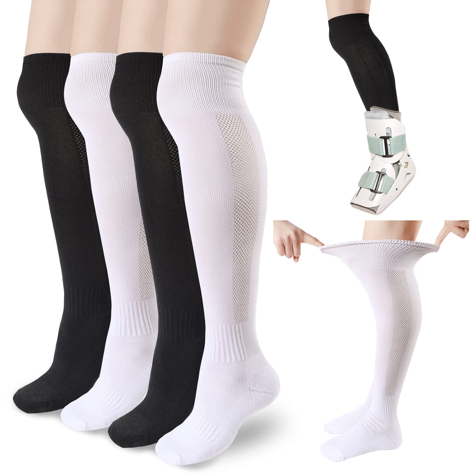 8 Pack Replacement Sock Liner for Orthopedic Walking Boots Walker Brace, Worn in Air Cam Walkers and Fracture Boot Casts, Reinforced Towel Bottom Seamless Pressure Socks, One Size Unisex, High Top