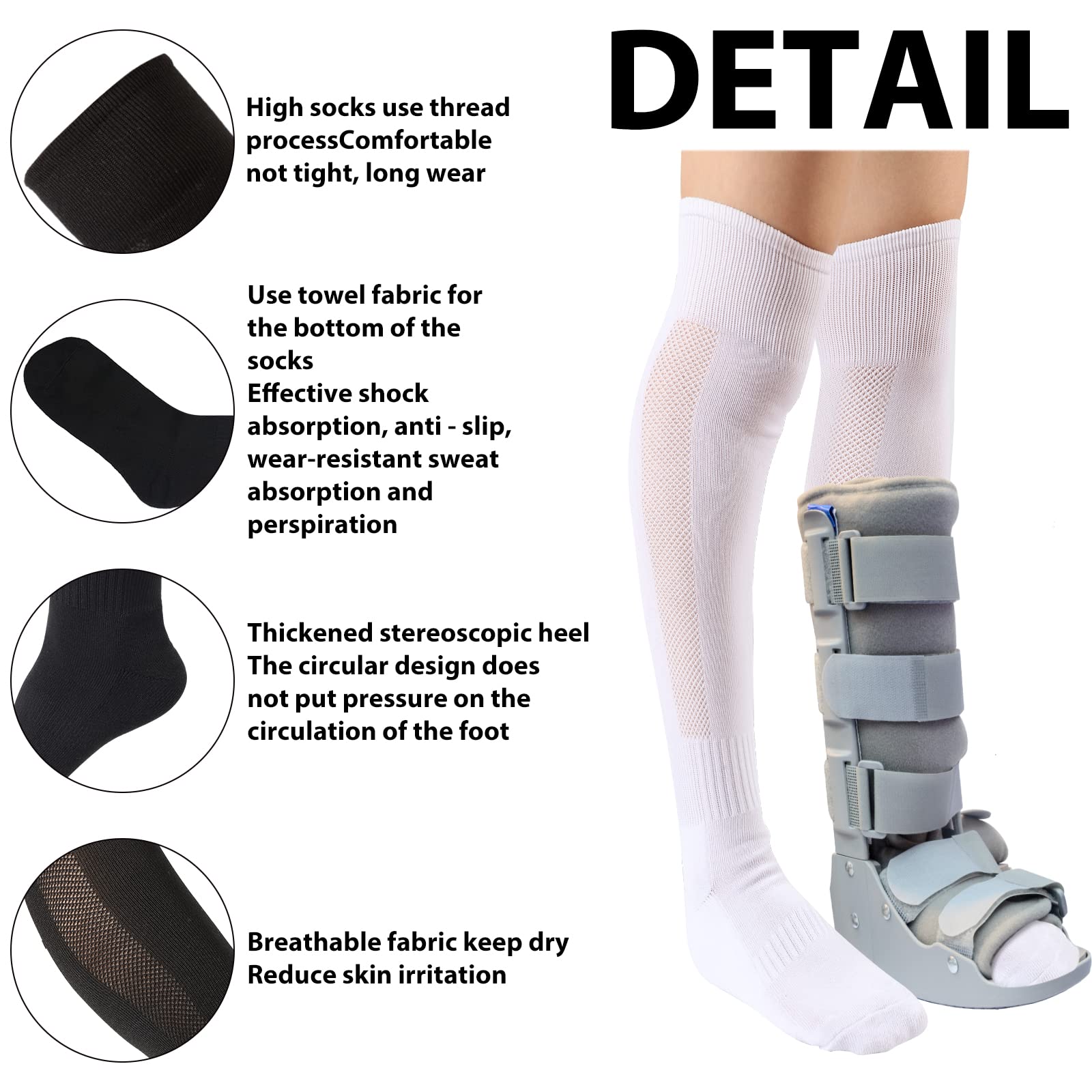 8 Pack Replacement Sock Liner for Orthopedic Walking Boots Walker Brace, Worn in Air Cam Walkers and Fracture Boot Casts, Reinforced Towel Bottom Seamless Pressure Socks, One Size Unisex, High Top