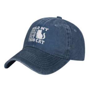 Cat Lover Hat Hold My Drink I Got Pet This Cats Cap for Men Baseball Caps Graphic Hat Navy Blue