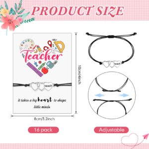 16 Pieces Teacher Bracelets Bulk Teacher Blessing Card Bracelet Teacher Appreciation Gift Blessing Bangle Greeting Adjustable Bracelet for Graduation Gift (Exquisite Style)