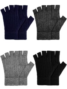 4 pairs winter fingerless gloves half finger gloves knit fingerless gloves for women men warm stretchy mittens for winter (black, dark blue, dark gray, light gray)