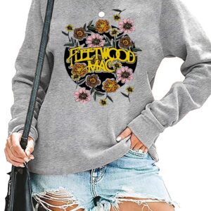 FCDIED Rock Band Sweatshirt for Women Vintage Graphic Rock Music Shirt Casual Long Sleeve Crewneck Pullover Tops (XXL, Gray)