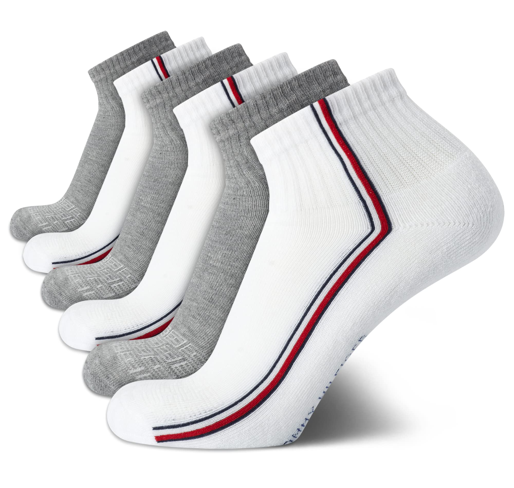 Tommy Hilfiger Men's Quarter Socks - 6 Pack Cushioned Men's Athletic Ankle Socks - Breathable Sports Socks for Men (7-12), Size 7-12, White Multi