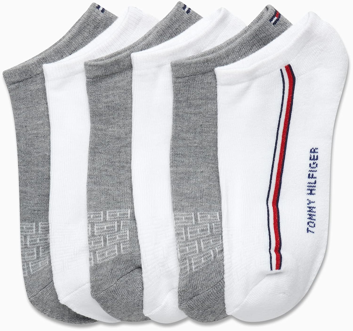 Tommy Hilfiger Men's Athletic Socks - Cushion No Show Ankle Socks (6 Pack), Size Shoe Size 7-12, White Multi