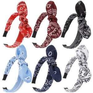 tobatoba 6 pack knotted bow headbands - bunny ears top knot wire headbands for women, girls, and kids - hair accessories with bandanas