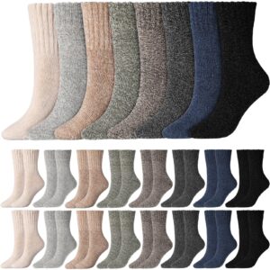 jagely 24 pairs mens hiking wool socks warm thermal men sock set athletic thick winter boot socks for cold weather, one size, multicolored