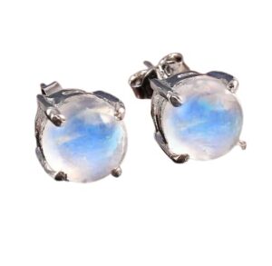 925 sterling silver natural round rainbow moonstone delicate stud earring gift jewelry