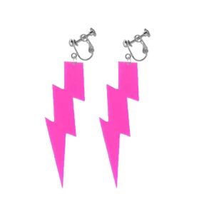 80s neon earrings exaggerate punk lightning bolt clip on earrings halloween 1980s party non pierced clip earrings for women (rose red)