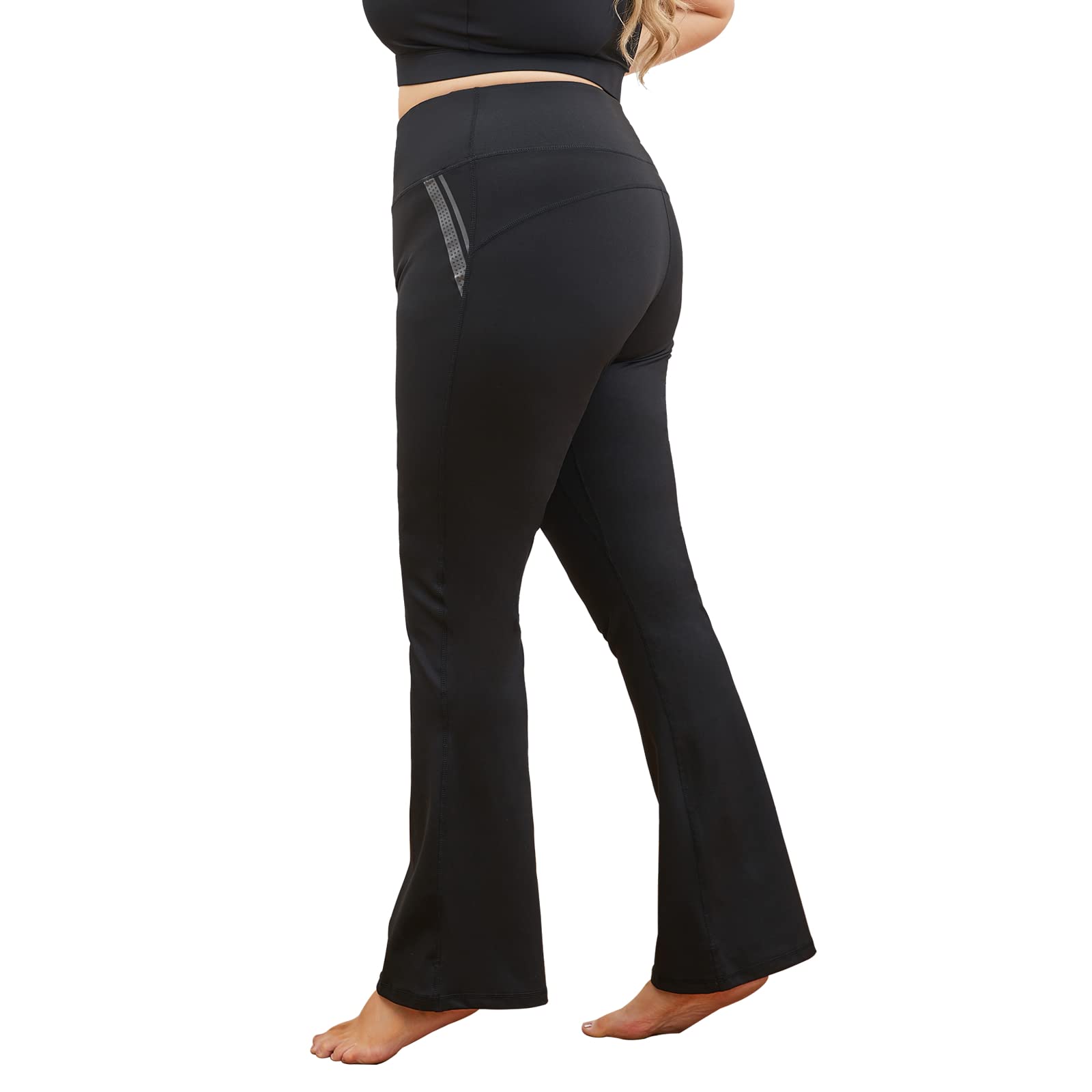 Women's Plus Size Dress Yoga Leggings with Pocket High Waist Stretch Bootcut Flared Leg Pants for Indoor Sport XL-DD Black