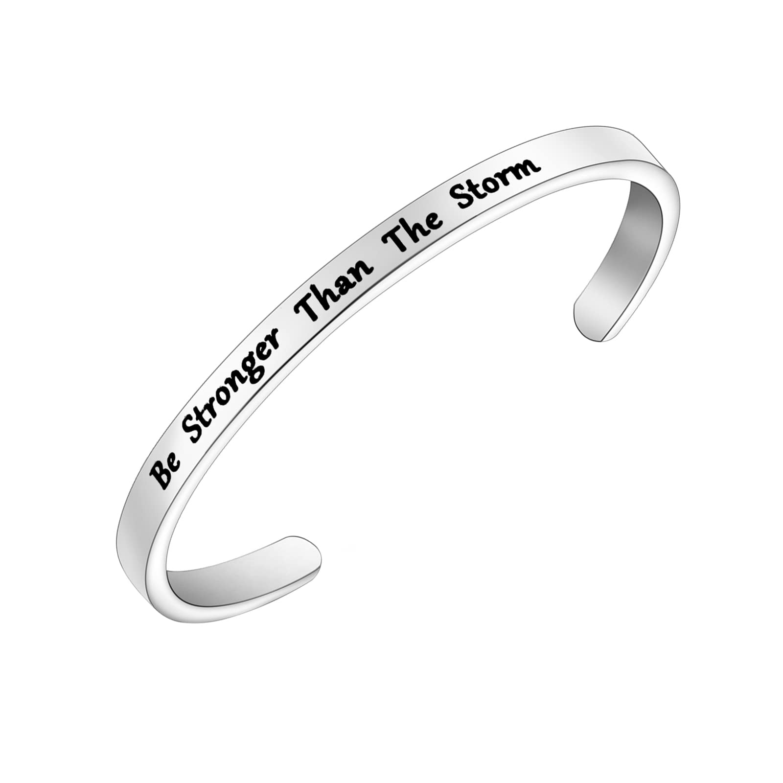 FEELMEM Encouragement Recovery Gifts Be Stronger Than the Storm Cuff Bangle Bracelet Cancer Survivor Awareness Gift Motivational Jewelry (Be Stronger-cuff)