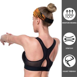 JHKKU Workout Headbands for Women in Tiger Print, Non Slip Breathable Headband, Sport Headbands, Sweatbands, Elastic Hair Bands for Yoga, Running, Outdoor Sports, Travel, Gym