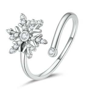 cz snowflake open statement rings sterling silver 925 crystal rhinestone christmas frozen winter flower wrap finger bands promise engagement wedding ring xmas jewelry for women