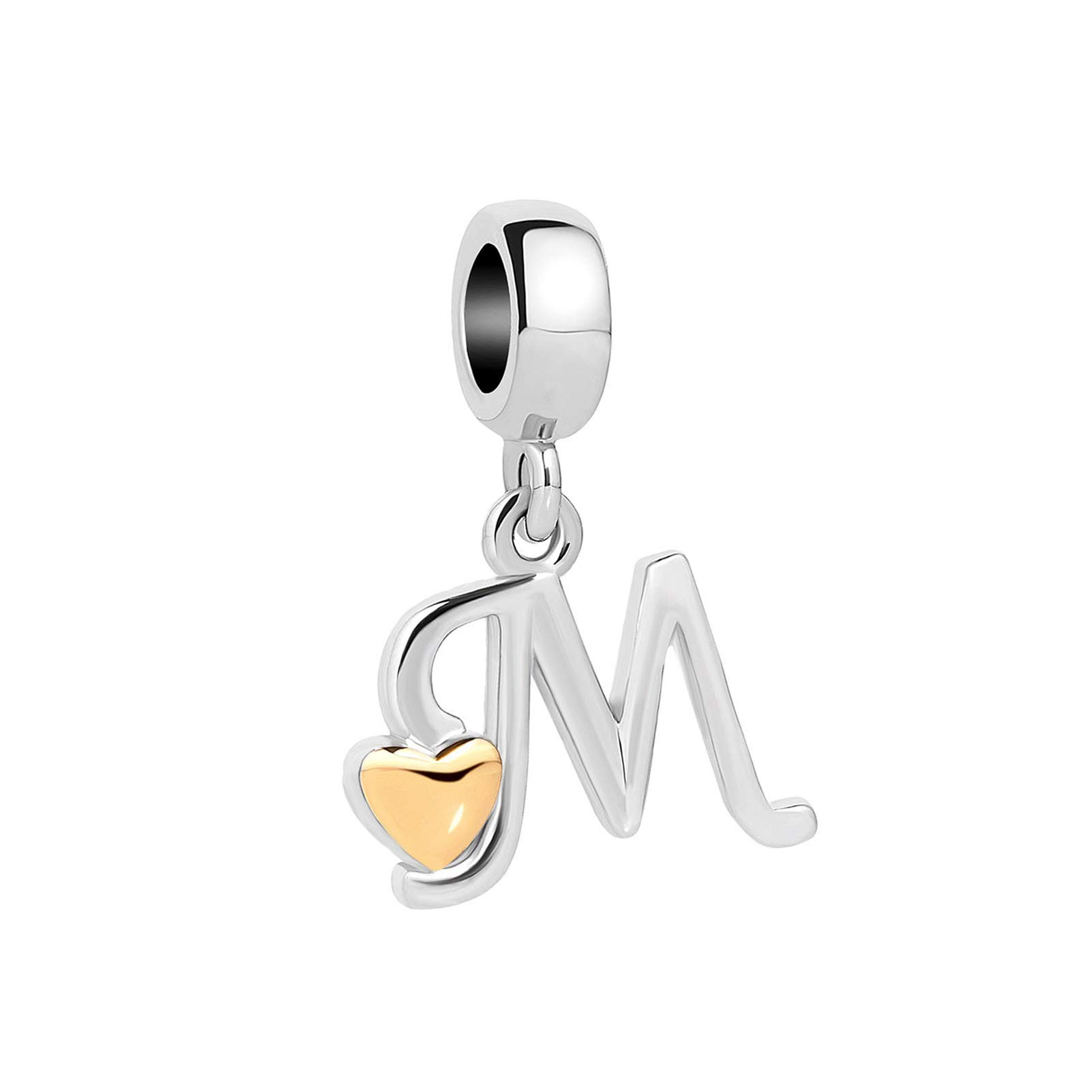 MiiFort Women Gold Love Heart Initial M Letter Name Charm Compatible with Pandora Bracelets Pendant Necklaces Auntie Niece Birthday