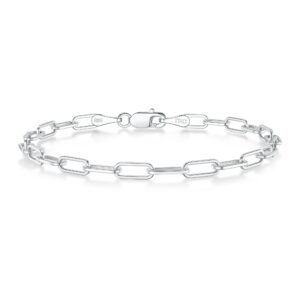 brijewnes silver paperclip chain bracelet, 925 sterling silver, 7.5 inches, for women