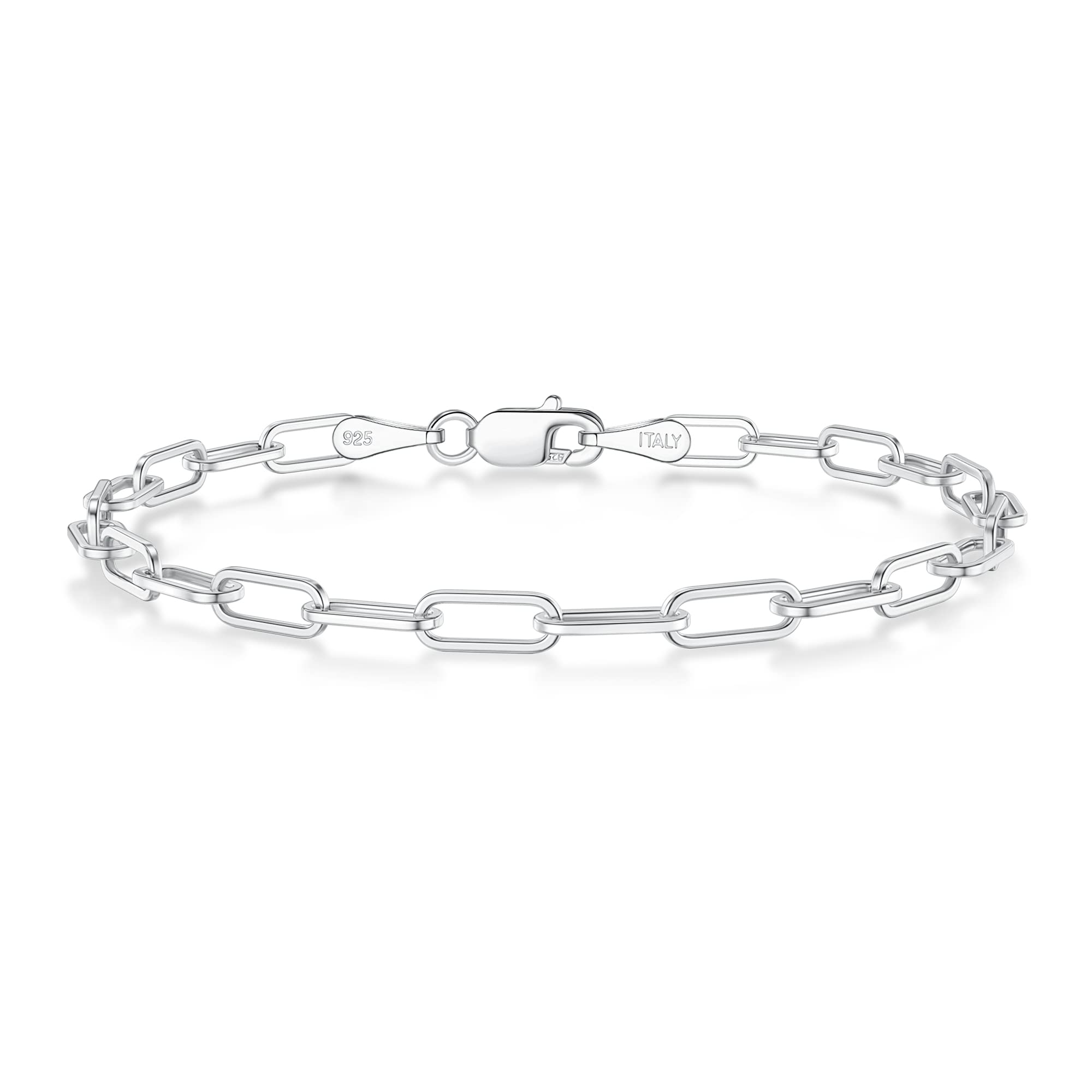 BRIJEWNES Silver Paperclip Chain Bracelet, 925 Sterling Silver, 7.5 Inches, for Women