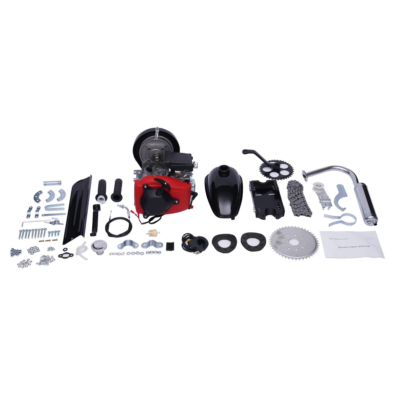 49cc Bicycle Engine Kit Single Cylinder Powerful Pull Start, 4 Stroke Gasoline Electric Bike Engine Scooter Belt Gear, Fit Most 26" Or 28" Bikes with V Frame