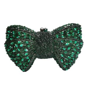 debimy women's bow rhinestone evening bag sparkling clutch purse evening handbag for wedding party prom green