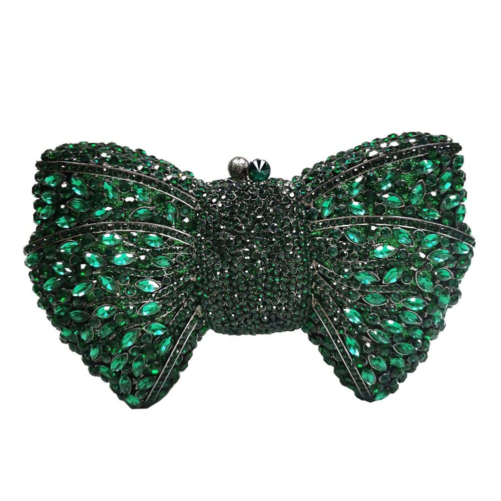 DEBIMY Women's Bow Rhinestone Evening Bag Sparkling Clutch Purse Evening Handbag for Wedding Party Prom Green