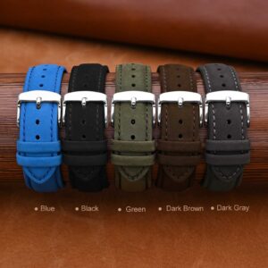 ANNEFIT 20mm Watch Band with Stainless Steel Silver Buckle, Vintage Nubuck Suede Soft Leather watch Strap with Quick Release (Dark Brown)