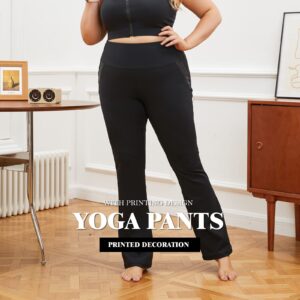 Women's Plus Size Dress Yoga Leggings with Pocket High Waist Stretch Bootcut Flared Leg Pants for Indoor Sport XL-DD Black