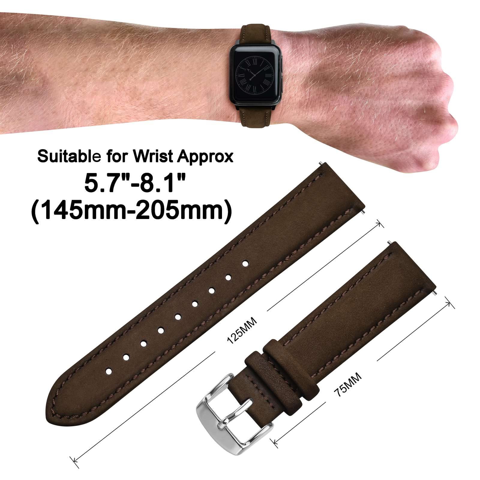 ANNEFIT 20mm Watch Band with Stainless Steel Silver Buckle, Vintage Nubuck Suede Soft Leather watch Strap with Quick Release (Dark Brown)