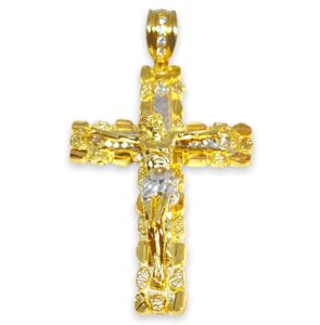 72 mm long jesus crucifix nugget textured cross pendant charm real 10k yellow gold sg2108