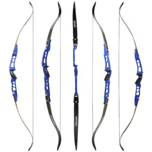 66 Inch ILF Recurve Bow 20-40Lbs Metal Riser Competition Athletic Recurve Bow ILF Bow Riser and Limbs Right Hand Hunting Longbow (32 Lbs, Blue/Type 2)