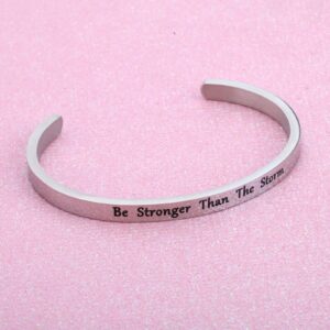 FEELMEM Encouragement Recovery Gifts Be Stronger Than the Storm Cuff Bangle Bracelet Cancer Survivor Awareness Gift Motivational Jewelry (Be Stronger-cuff)