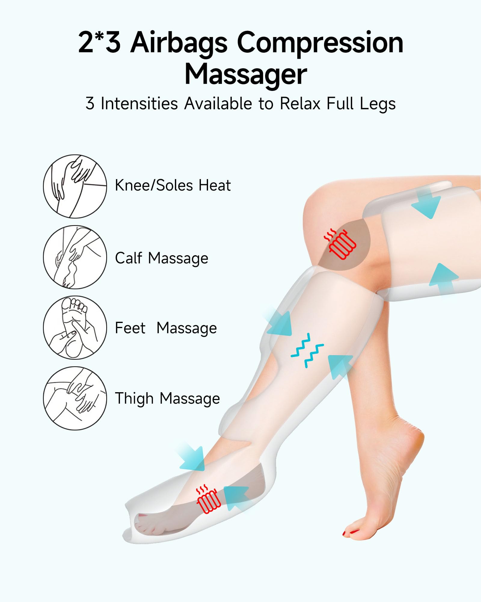 ALLJOY Leg Compression Massager, Leg Massager with Heat for Circulation and Pain Relief, 2 Heat Levels 6 Modes,Foot Calf Knee Thigh Full Leg Massager with Memory Function,Gifts for Men Women