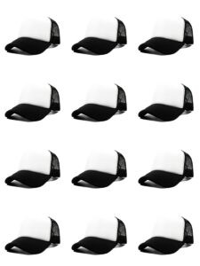 12 pack sublimation hats for men blank trucker hats bulk snapback mesh women baseball caps diy custom 18 colors (black and white)