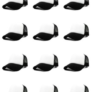 12 Pack Sublimation Hats for Men Blank Trucker Hats Bulk Snapback Mesh Women Baseball Caps DIY Custom 18 Colors (Black and White)