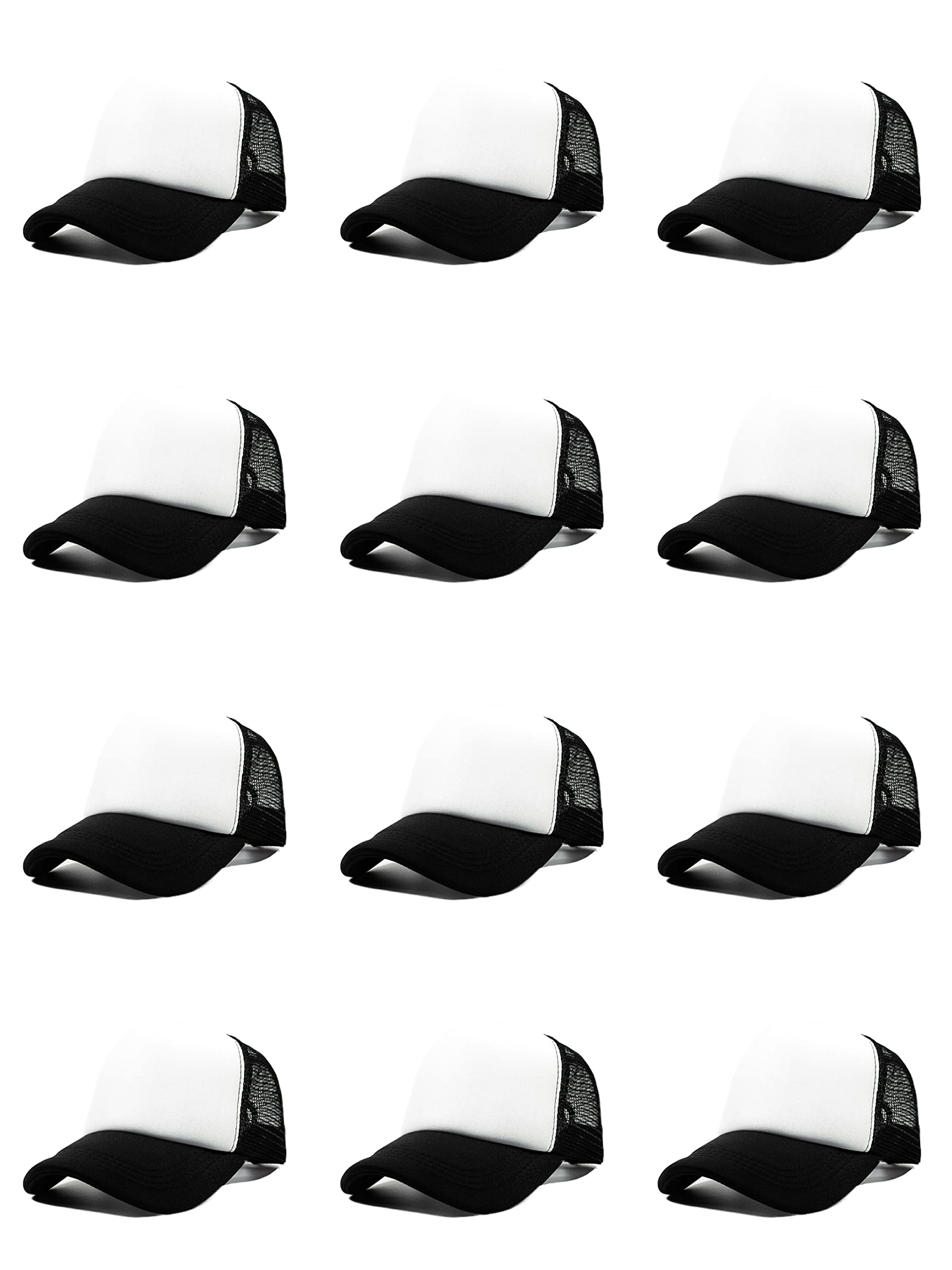 12 Pack Sublimation Hats for Men Blank Trucker Hats Bulk Snapback Mesh Women Baseball Caps DIY Custom 18 Colors (Black and White)