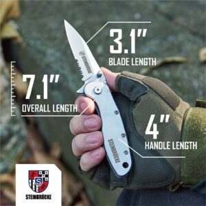 Motovecor Pocket Knife for Men with Clip - Heavy Duty Folding Pocket Knives, 3.4" 14C28N Stainless Steel Titanium Coated Blade, Tactical EDC Knife for Camping Hunting Fishing