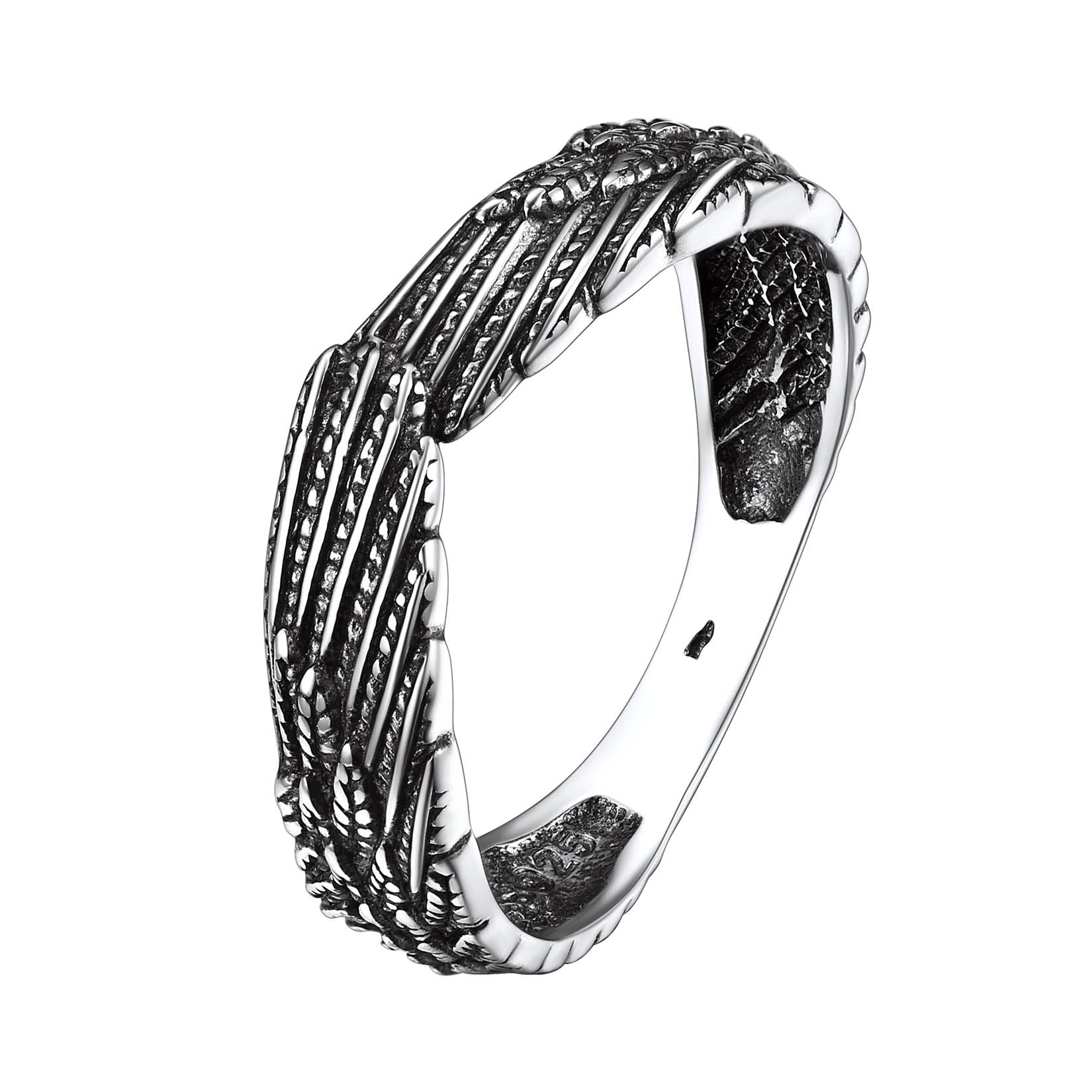 Suplight 925 Sterling Silver Angel Wings Band Rings, 5.5mm Retro Guardian Feather Angel Rings for Women Men Size 13