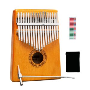 the one kalimba 17 keys thumb piano, portable mbira with tuning hammer, piano case and scale sticker, musical instrument gift for kids and adults