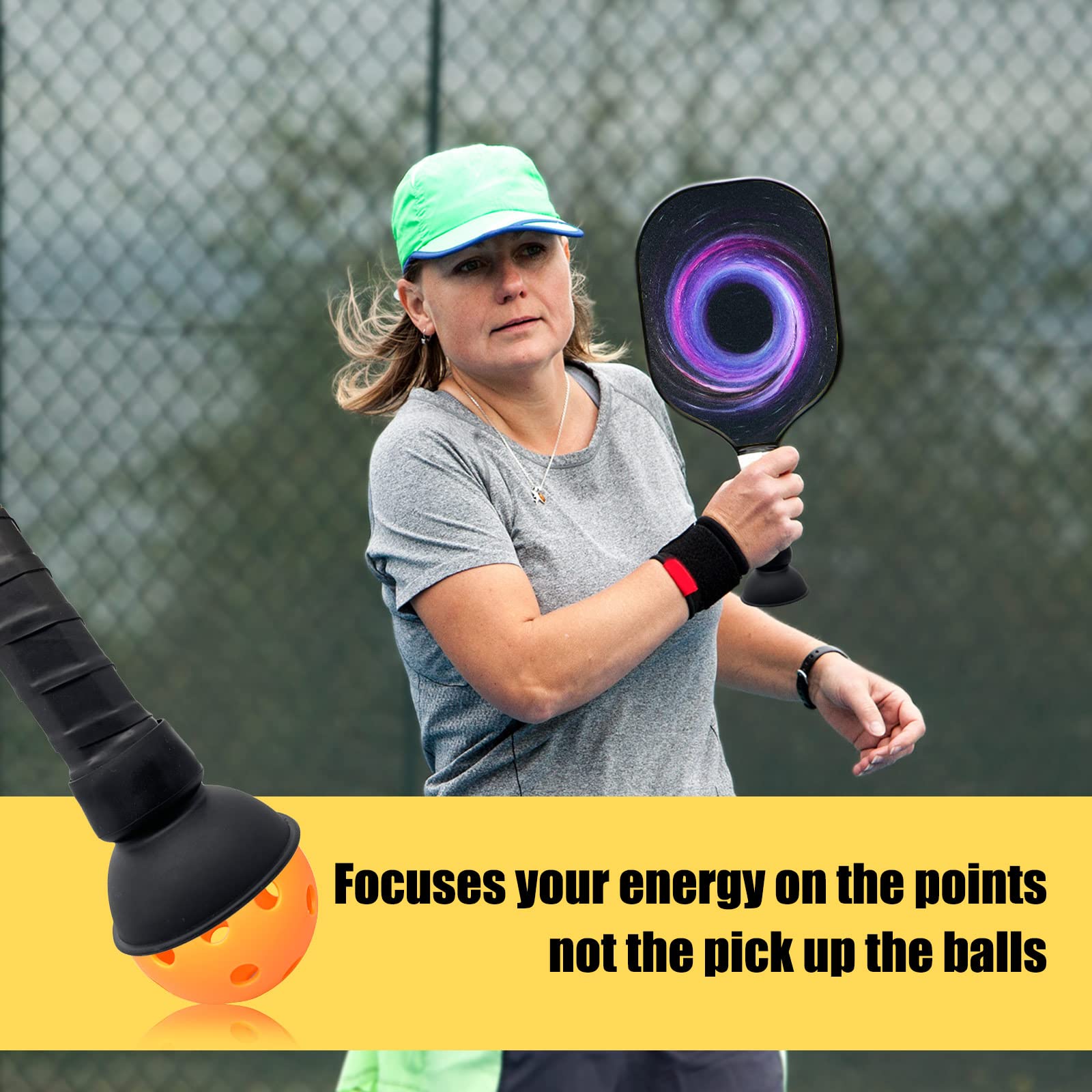 Pickleball Ball Retriever, Silicone Pickleball Ball Accessory to Pick Up Balls Without Bending Over, Fits All Standard Paddles & Easy Instal Attaches to Pickleball Paddles Bottom Black, Pack of 2