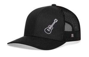 haka acoustic guitar embroidered trucker hat, instrument hat for men & women, adjustable baseball cap, mesh snapback, acoustic guitar hat - black