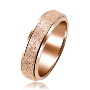 uloveido rose gold plated spinner wedding ring, stainless steel sandblast rings matte finish scrub wedding band for women y2179 (size 8)