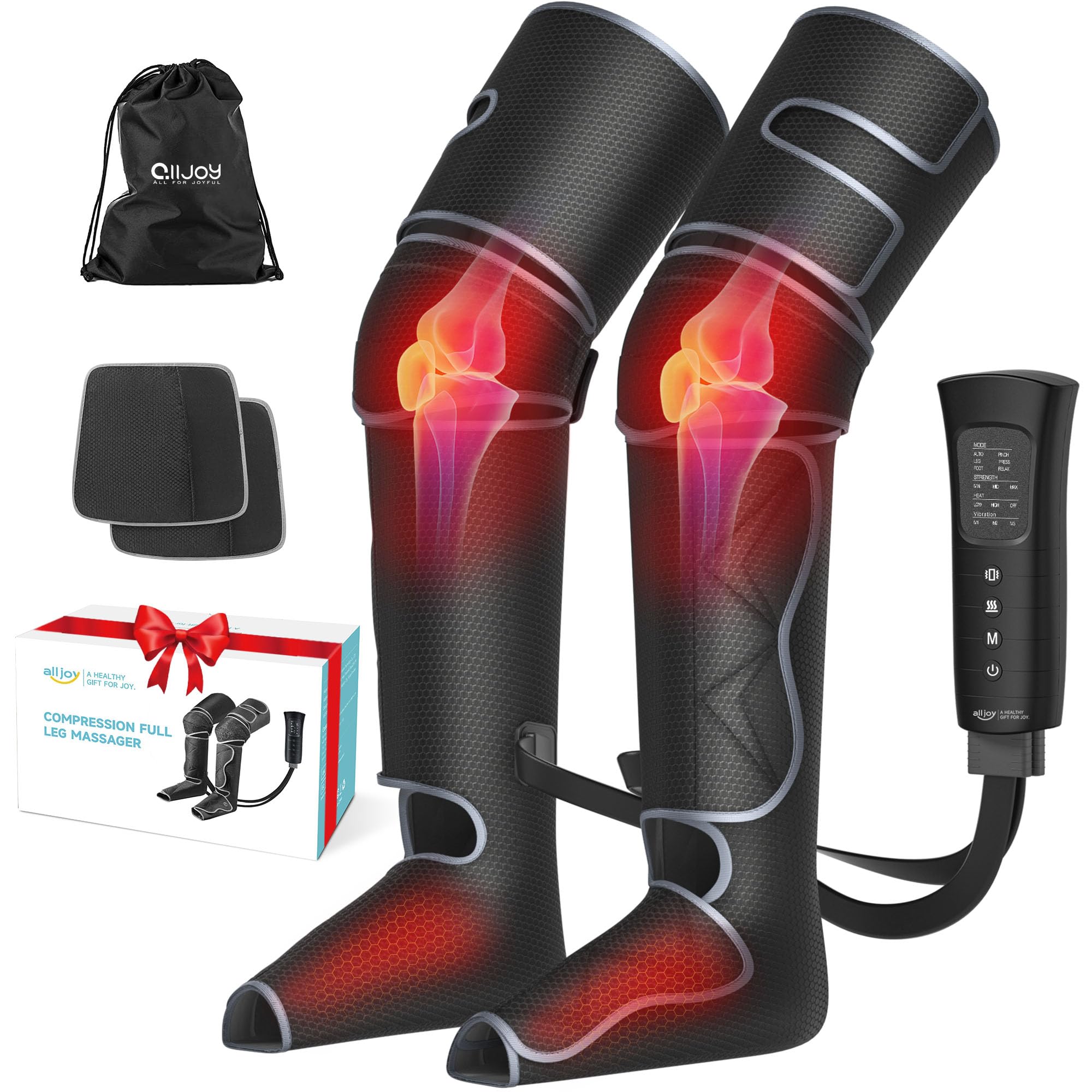 ALLJOY Leg Compression Massager, Leg Massager with Heat for Circulation and Pain Relief, 2 Heat Levels 6 Modes,Foot Calf Knee Thigh Full Leg Massager with Memory Function,Gifts for Men Women