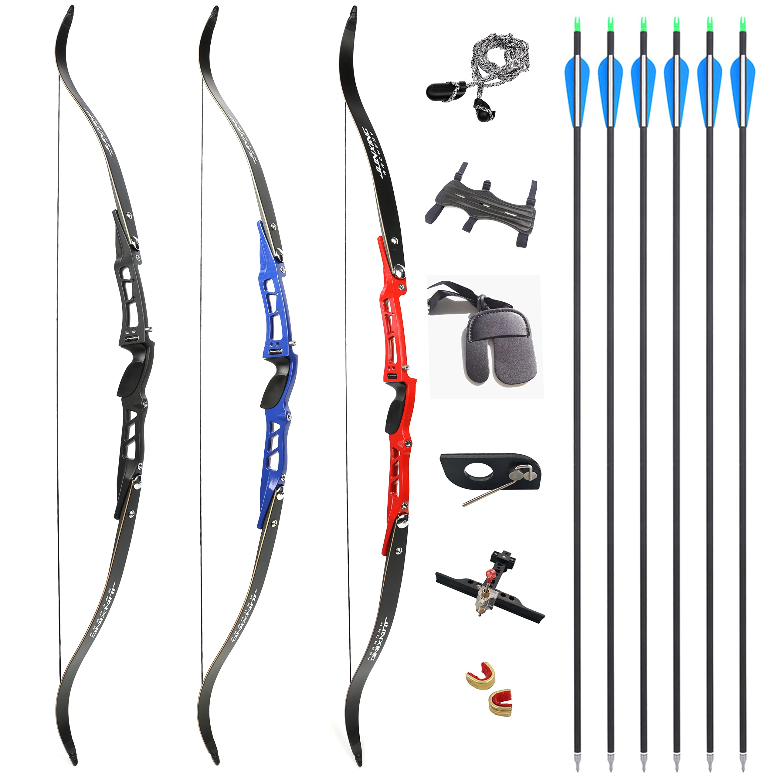 66 Inch ILF Recurve Bow 20-40Lbs Metal Riser Competition Athletic Recurve Bow ILF Bow Riser and Limbs Right Hand Hunting Longbow (32 Lbs, Blue/Type 2)