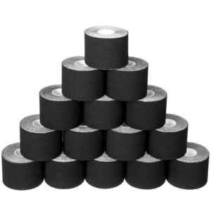 15 rolls kinesiology tape 2 inch x 16 ft elastic athletic tape waterproof breathable cotton gym tape pain relief muscle tape for gym fitness sports tennis running swimming (black)