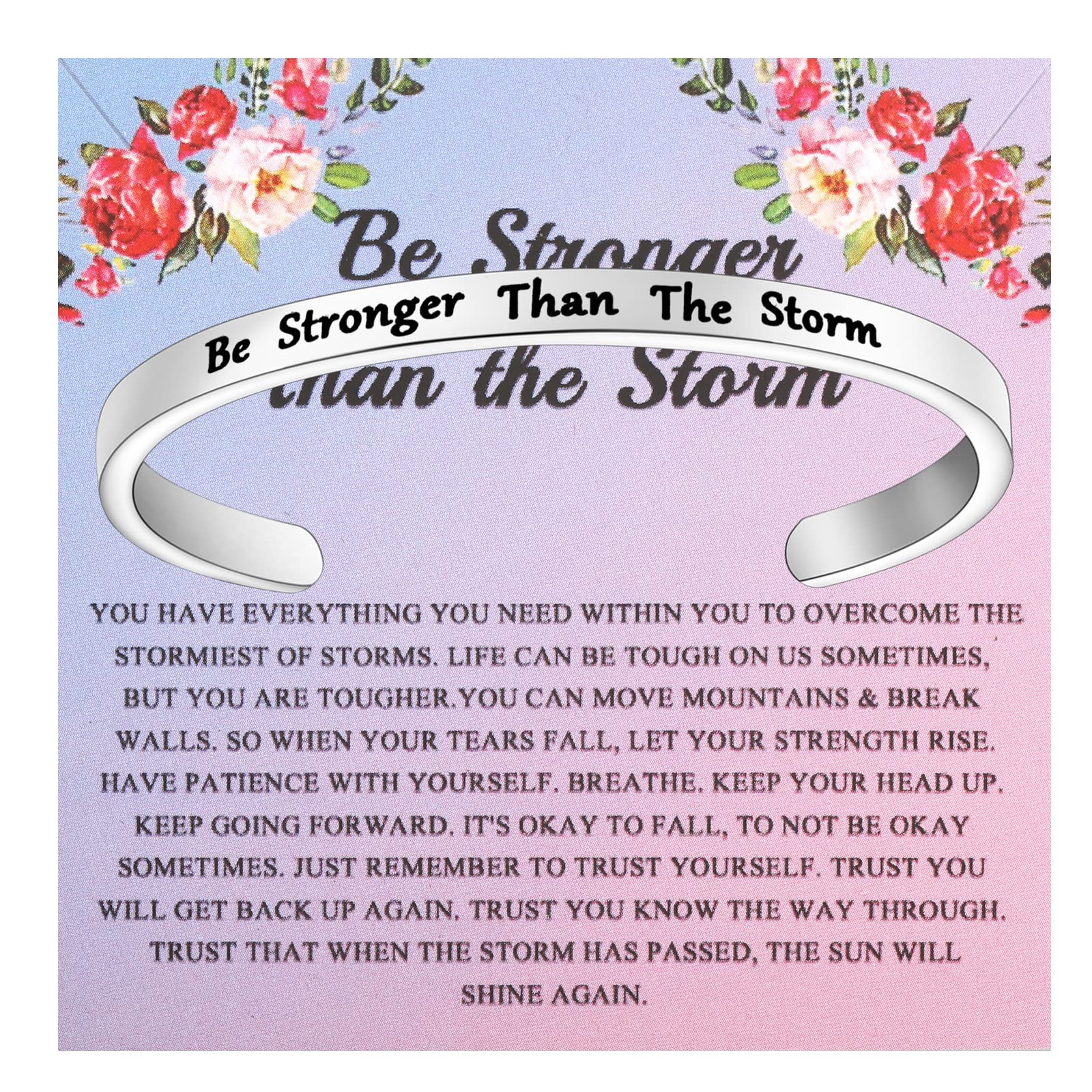 FEELMEM Encouragement Recovery Gifts Be Stronger Than the Storm Cuff Bangle Bracelet Cancer Survivor Awareness Gift Motivational Jewelry (Be Stronger-cuff)