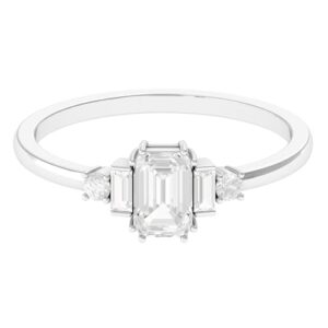 rosec jewels natural white sapphire solitaire ring for women, octagon white sapphire minimal ring, white sapphire gold ring - april birthstone, 14k white gold, size:us 8.00