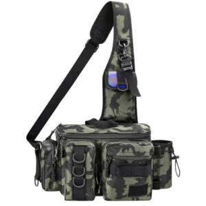 thkfish fishing tackle bag fly fishing bag sling pack portable fishing fanny pack waist pack with d-rings and waist strap greencamo