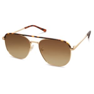 SOJOS Retro Aviator Polarized Sunglasses Womens Mens Vintage Square Shades Sun Glasses UV400 SJ1184 with Gold/Brown Lens