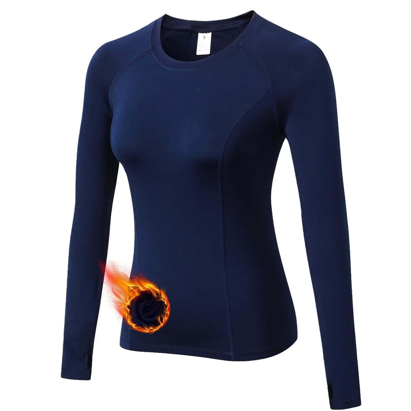 Womens Thermal Tops Long Sleeve Fleece Hiking Ski Base Layer Women Cold Weather Sports Gym Shirts Athletic Ladies Thermal Underwear Tops for Workout Running,Quick Dry Moisture Wicking 5021 Navy M