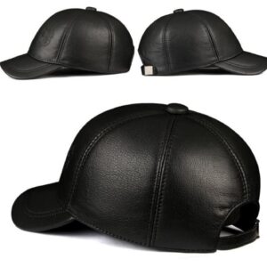 Winter Baseball Cap Retro Adjustable Hats, 100% Genuine Cowhide Leather Casual Warm Ear Protection, Unisex Outdoor Driving (Black)