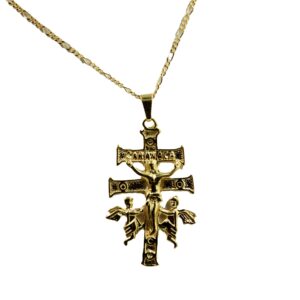 Cruz De Caravaca Cross 18k Gold Plated Pendant with 22 inch Chain